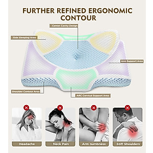 Osteo Cervical Pillow for Neck Pain Relief, Hollow Design Odorless Memory Foam Pillows with Cooling Case, Adjustable Orthopedic Bed Pillow for Sleeping, Contour Support for Side Back Stomach Sleepers