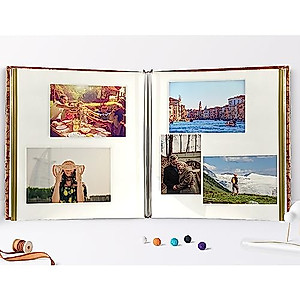 Holoary Self Adhesive Page Photo Album with Metallic Pen Magnetic Self-Stick Page Scrapbook for 3x5 4x6 5x7 6x8 8x10 Hand Made DIY 40 pages Albums, Printed Kraft Paper Cover Old Map Adventure World Travel Vacation Memory Book