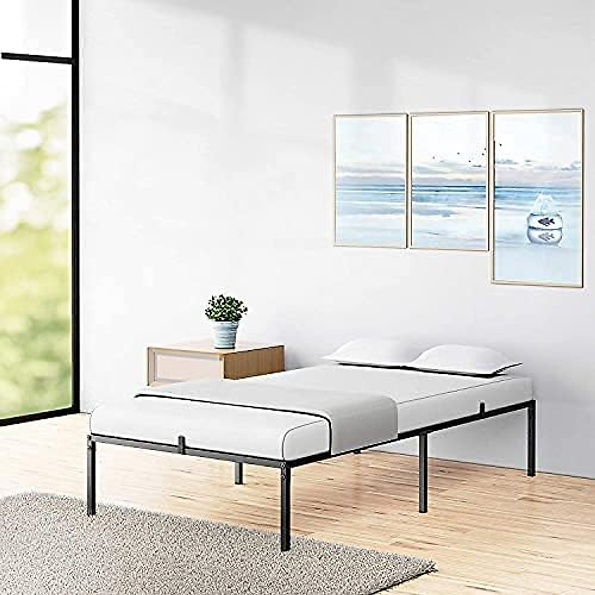 ELETHEBIA Queen Bed Frame Platform,14 Inch Metal Queen Size Bed Frames No Box Spring Needed,Heavy Duty Steel Slat Mattress Foundation,Easy Assembly,No Noise and No Shaking