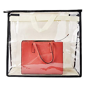 Vercord Clear PVC Handbag Dust-Free Cover Moistureproof Purse Storage Bag Organizer with Handle Zipper Space-Save Holder for Closet Beige XXL