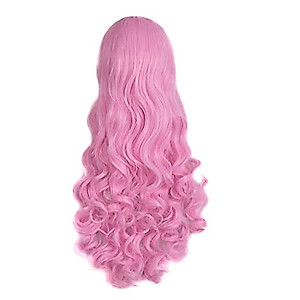 MapofBeauty 28"/70cm Lolita Long Curly Clip On Ponytails Cosplay Wig(Pink)