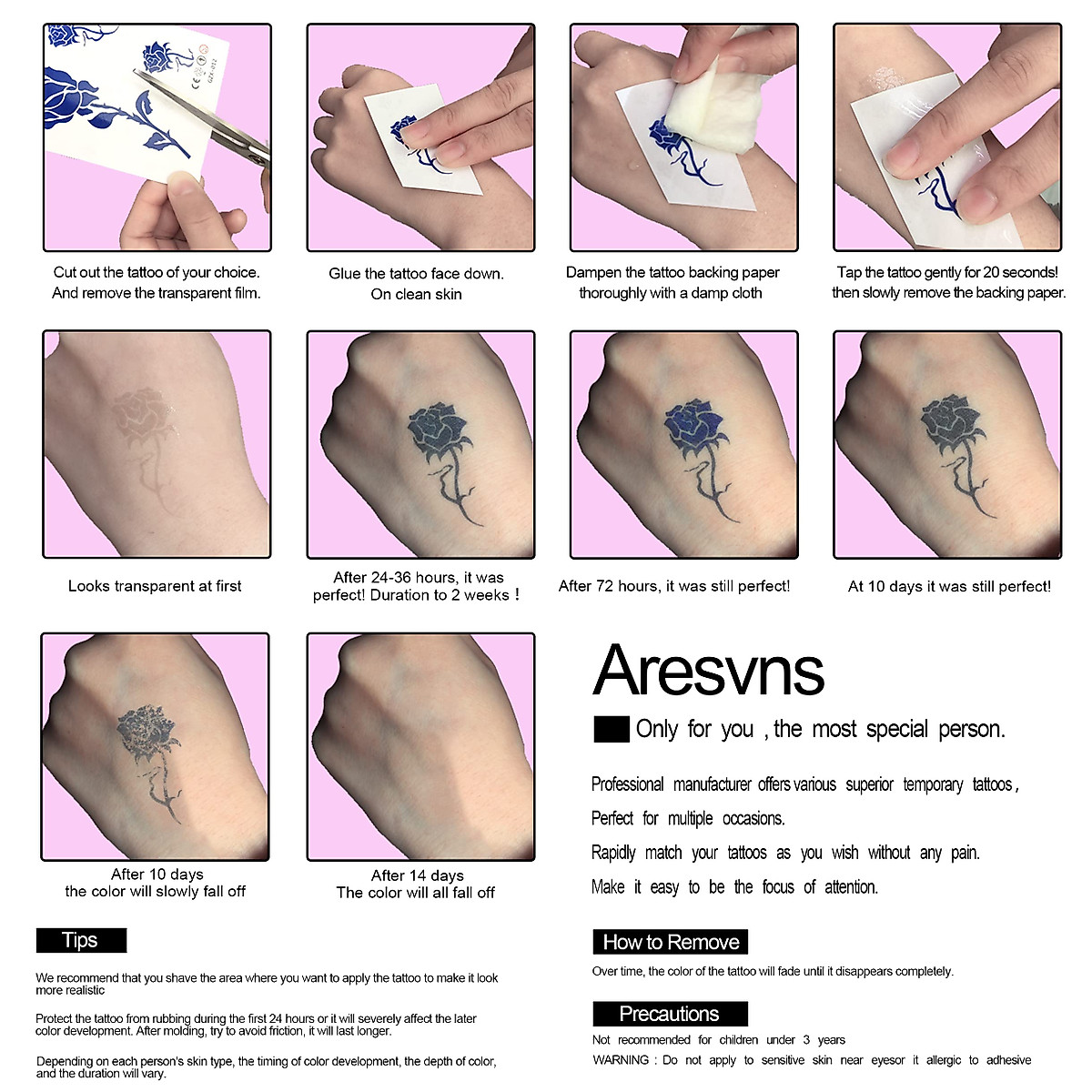 Aresvns Temporary Tattoo for Men & Women,Semi-Permanent Tattoos Waterproof and Long-Lasting 2 Weeks,Dark Blue Realistic Fake Tattoos Christmas Gift