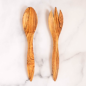 Tramanto Olive Wooden Salad Servers Set, 12 inch Tuscan Design