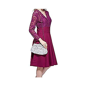 Gets Noble Beaded Sequin Flower Evening Purse Large Clutch Bag Handbag for Women (Silver)