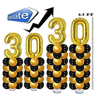 30th Birthday Decorations for Him Men,Cheers to 30 Years Tall 30 Birthday Balloons Column for 30th Party Decorations and 30th Wedding Anniversary Decorations (Black & Gold)