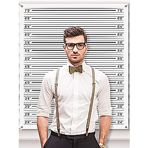 Mugshot Backdrop Photo Booth Banner 4.9 x 4.3 ft, Police Lineup Height Charts Photo Props Background Accurate Measurements Poster for Bachelorette Girls Night Out