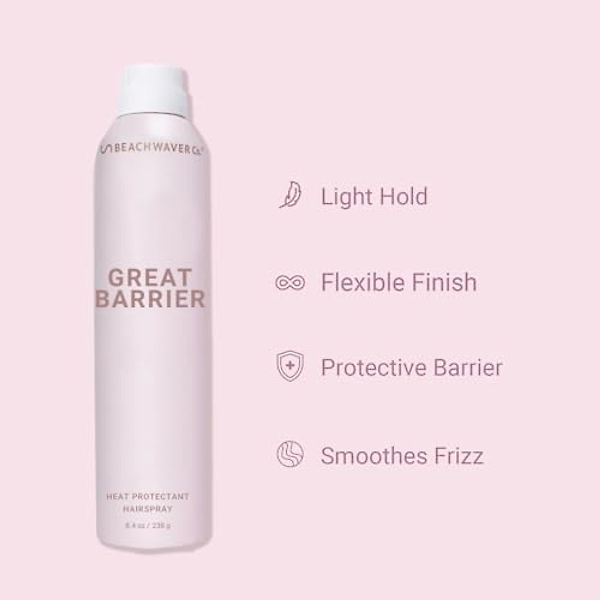 Beachwaver Great Barrier Heat Protectant Hair Spray - Multi-Purpose Treatment for Heat Protection Before Styling for Flexible Hold & No Frizz - Polynesian Pink Sugar Scent (8.4 Fl Oz)