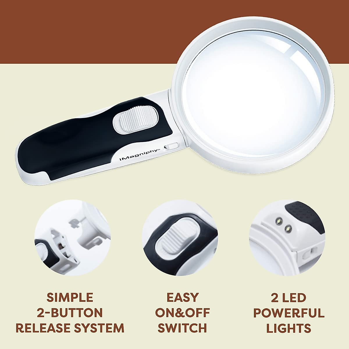 iMagniphy Powerful Magnifying Glass with Light- Senior Citizen Gifts- 5X & 10X Handheld Magnifying Glass with 2 Interchangeable Lenses- Lighted Magnifier for Seniors with Macular Degeneration