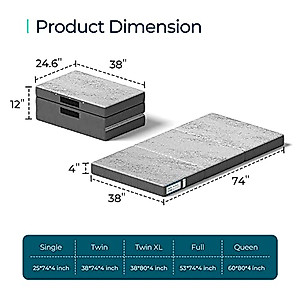 LINSY LIVING Folding Mattress, 4 Inch Trifold Mattress with Bamboo Cover, Twin Memory Foam Mattess, Foldable, Portable, Remoable & Washable Cover, Easy Storage Sofa Bed, Twin Size, 74" * 38"
