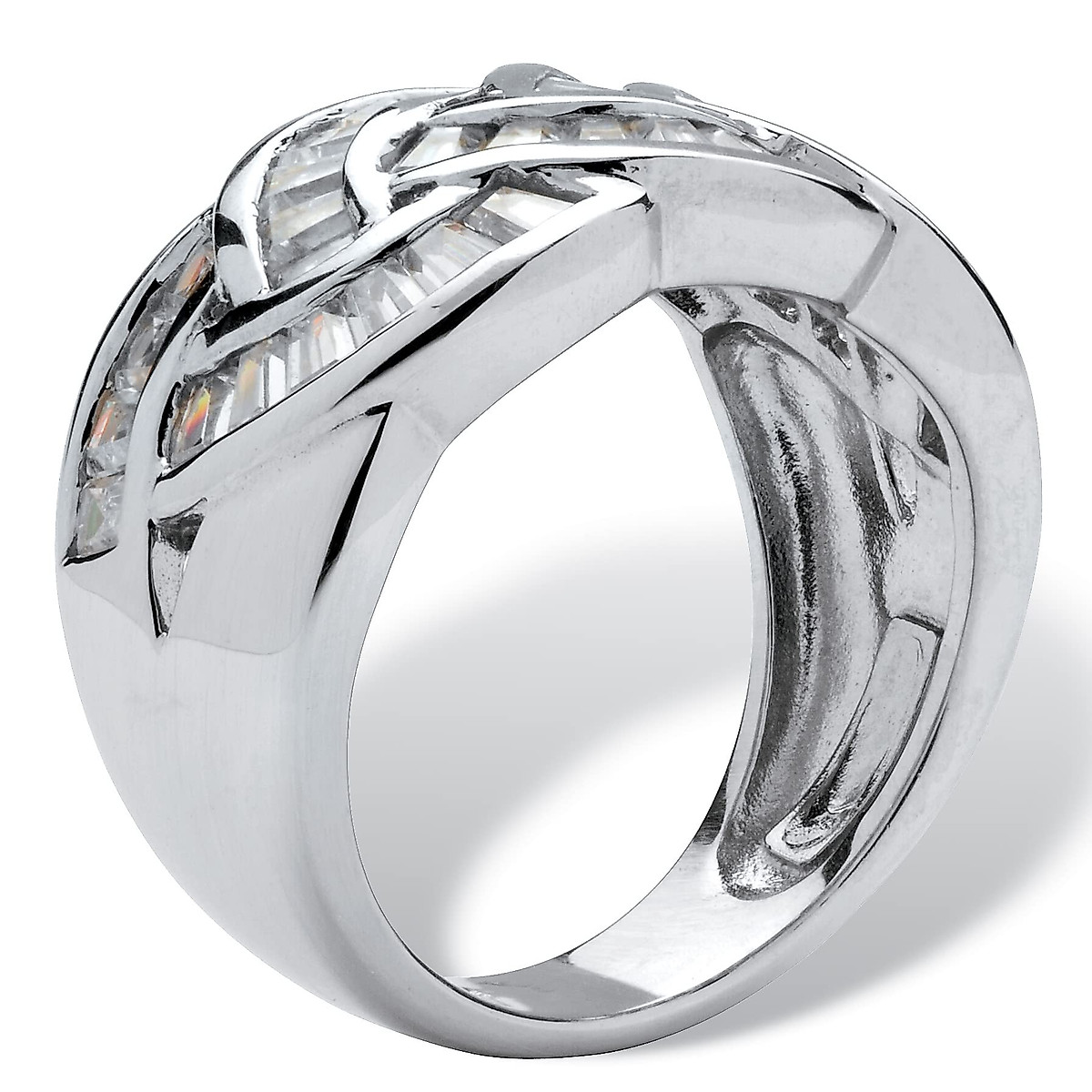 PalmBeach Platinum-plated Sterling Silver Baguette Cubic Zirconia Channel Crossover Ring Sizes 5-10 Size 8