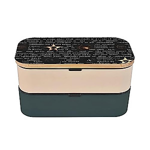 Mysterious Text Adult Lunch Box, Bento Box, With Cutlery Set Of 3, 2 Compartments, Rectangular, Lunch Box For Adults