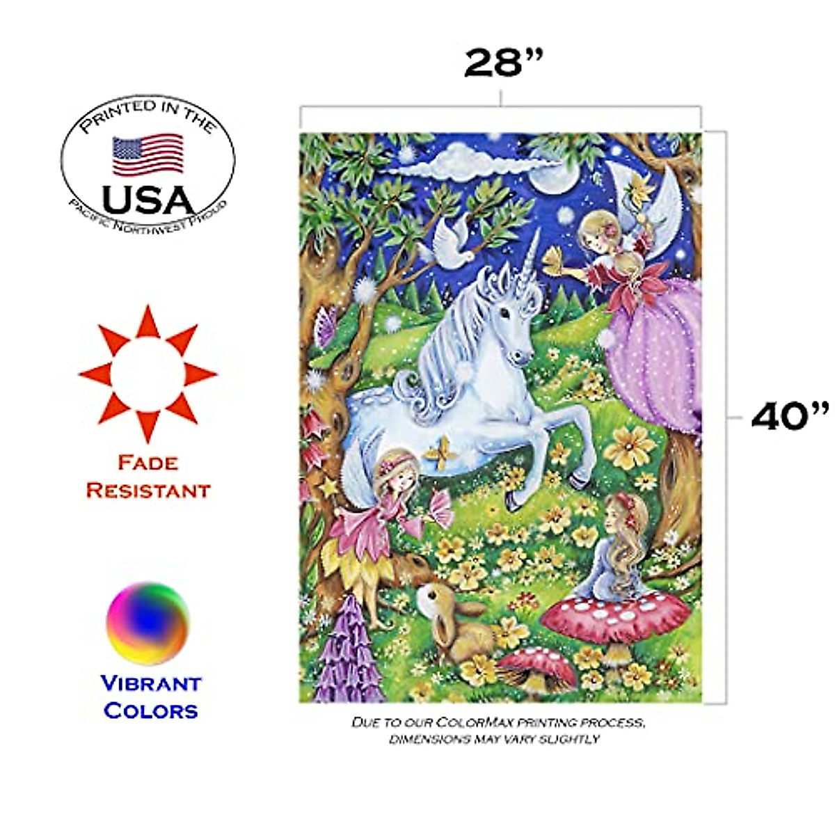 Toland Home Garden 1012161 Fairies and Unicorns Unicorn Flag 28x40 Inch Double Sided Unicorn Garden Flag for Outdoor House Fantasy Flag Yard Decoration