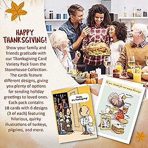 Stonehouse Collection Thanksgiving Cards (Variety Pack) - Set of 18 Boxed Cards & 19 White Envelopes, 5x7 Folded Greeting Card with 6 Unique Designs, Funny Thanksgiving Cards for Family and Friends