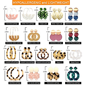 FIFATA 18 Pairs Statement Earrings for Women Straw Rattan Earrings Acrylic Resin Hoop Drop Dangle Earrings Set Hypoallergenic for Sensitive Ears