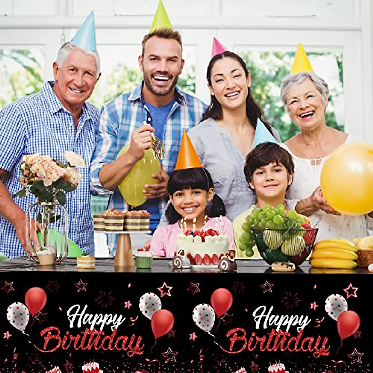 Breling Birthday Party Supplies Confetti Sprinkles Happy Birthday Tablecloths Starry Table Covers for Kids Adults Birthday Party Decorations, 54 x 108 Inches (Red and Black)