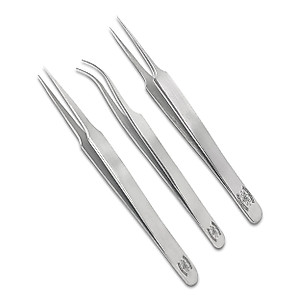 Scientific Labwares Precision Trio: 4.75-inch Stainless Steel Tweezers with Tapered Fine Point, Curved Very Fine Tips & Ultrafine Tapered Tip - Ultimate Set for Lab Precision Work