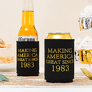 Crisky 40th Birthday Beer Sleeve, 40th Birthday Can Cooler Insulated Covers, 40th Birthday Decorations Black Gold Making Great Since 1983, Neoprene Coolers for Soda, Beer, Can Beverage, 24 Pcs