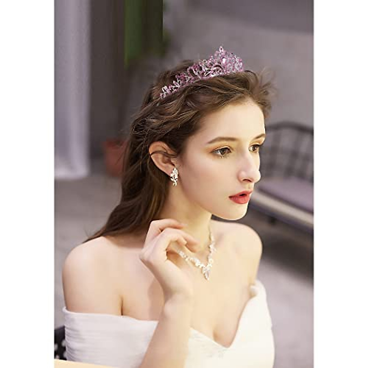 AOPRIE Purple Tiaras and Crowns for Women Girls Princess Crystal Crown with Combs Women's Headbands Bridal Wedding Prom Birthday Party Headbands for Women Pink Silver