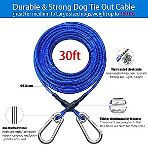 [New] 2023 Dog Tie Out Cable and Stake,360°Swivel Dog Anchor,30FT Dog Chain Leash,Heavy Dog Yard Stake Rust Proof Dog Run Can Hold 2 Dog Up to 150LBS,Suitable for Outdoor Camping