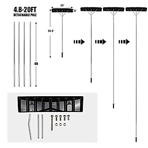 Goplus Snow Roof Rake, Extendable 4.8-20FT Snow Shovel for Snow Removal w/ Aluminum Frame & Anti-Slip Handle, Ideal for Roof Car, 25-Inch Blade