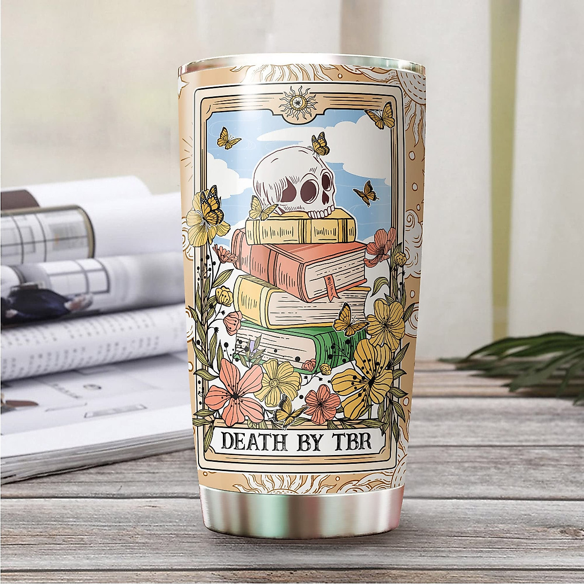 Kozmoz Inspire Book Lovers Gifts - Accessories For Reading Lovers - The Reader Death by TBR - The Tarrot Reader Tumbler 20oz