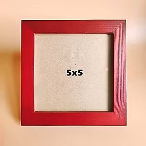 KELE MODEL 5x5 Picture Frames RED Solid Wood Frame,No Glass. Plastic Panel (Film Needs to be Removed) Table or Wall.Front Window Opening 4.5x4.5 inch.