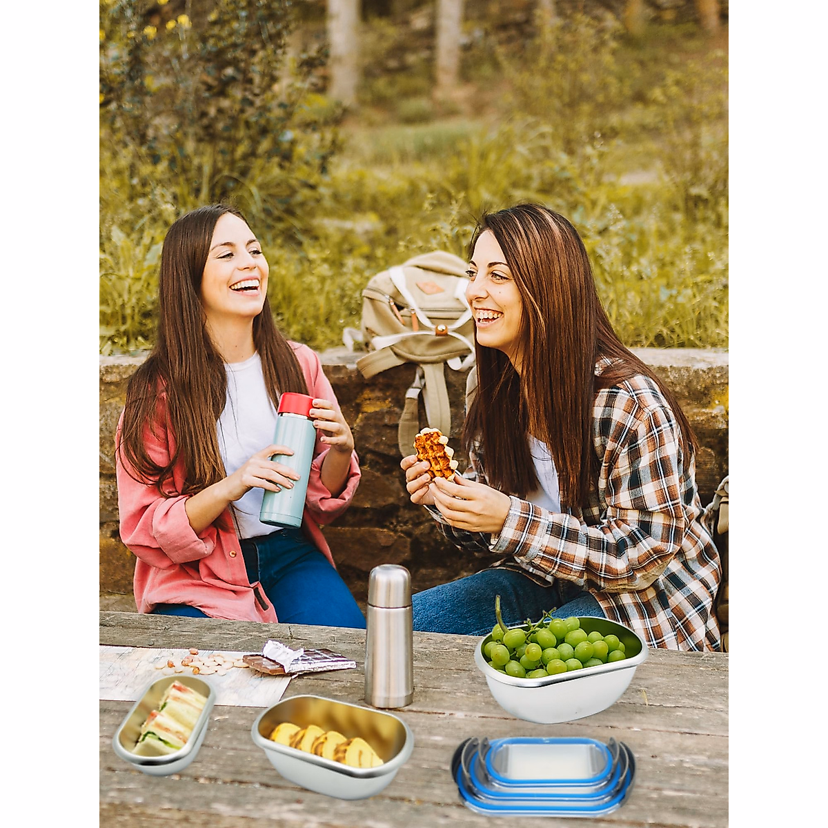 Lunememo Nest Stainless Steel Food Storage Containers, Airtight Metal Lunch Box Set with Lockable Leakproof Lids, BPA Free, 6-Piece