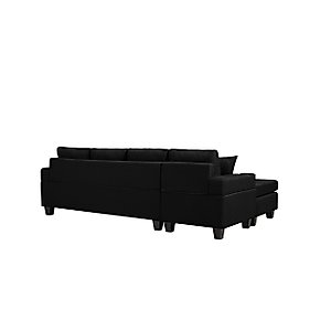 GINGVAT L Shaped Upholstered Sectional Sofa with Reversible Chaise and 2 Cupholders,Fabric Couch,Fashion Design,Black