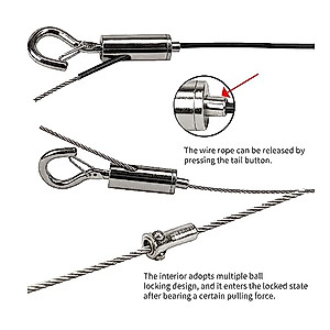 YQL Portable Hook & Eye Turnbuckle Tension for 1/16-3/32 Galvanized /304/316 Stainless Steel Cable Guide Wire Rope light hanging Suspension Accessories Pack-6