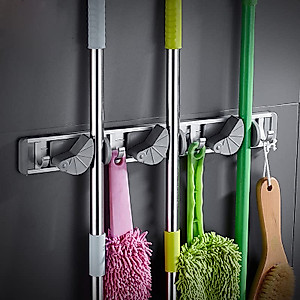 Space Aluminum mop Rack Bathroom Balcony Bathroom ABS Hook mop Rack Water Storage Wall Hanging mop Clip (Grey)