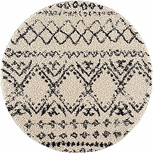 Hauteloom Duncans Farmhouse Shag Area Rug – Plush Pile Living Room & Bedroom Rug with Fringe – Beige, Charcoal, Gray - 6'7" x 9'