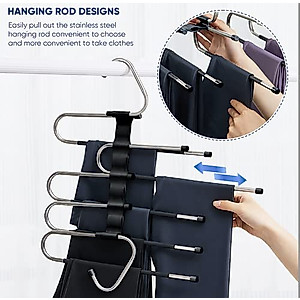 Space Saving Pants Hanger- 2 Pack Closet Organizer Closet Storage Jeans,Trousers Hanger Drying Rack: Leggings, Scarves and Towels Non-Slip Hanger- Space Maximizing Hanging Rack Small Space Organizer