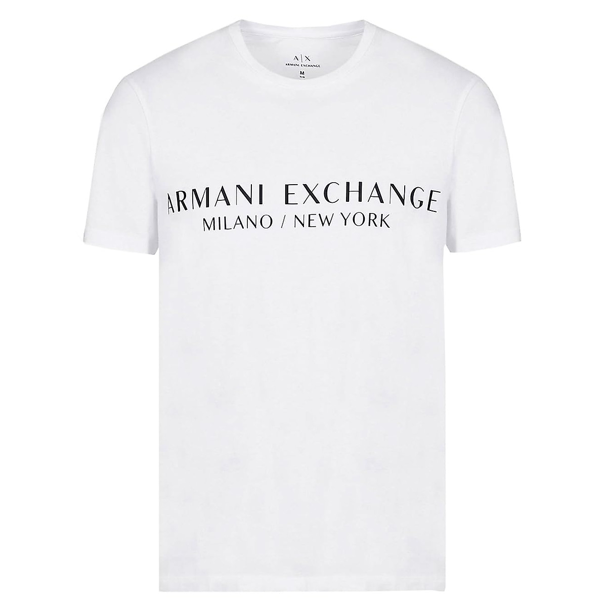 A｜X ARMANI EXCHANGE Men's Short Sleeve Milan New York Logo Crew Neck T-Shirt, White, L
