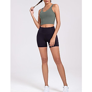 Oalka Women's Short Yoga Side Pockets High Waist Workout Running Shorts New Black M