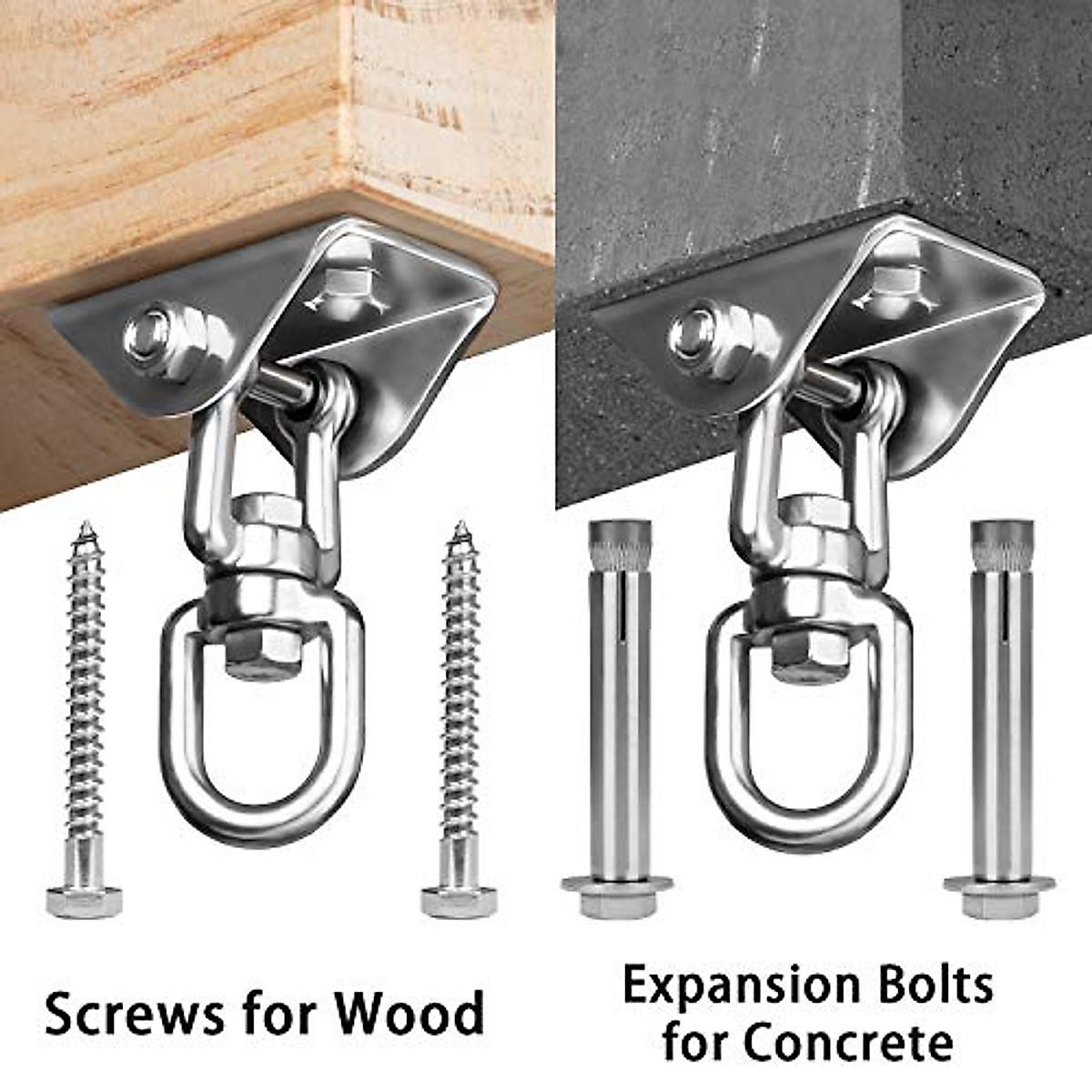 Aisto Swing Hanger Swivel Hook for Swing Sets Porch Wood Concrete Ceiling Silent 304 Stainless Steel 1000 Lb Capacity Heavy Duty for Yoga Playground
