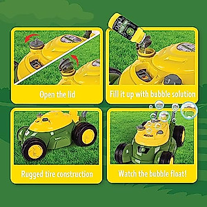 John Deere Bubble-N-Go Mower – Toy Lawn Mower with Bubble Solution | Green Automatic Bubble Machine | No Batteries Required – Sunny Days Entertainment,Green/Yellow