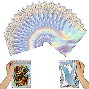 100 Pieces Resealable Holographic Bags-5.5x7.9''smell proof Foil Pouch Bags, Ziplock Bags for Party Favor Food Storage