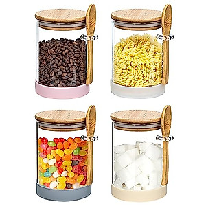 4Pack-18.5Oz,Glass Jars Containers with Bamboo Airtight Lid & Spoon, Food Storage Canister, Clear Glass Canisters for Cookie, Candy, Coffee, Sugar, Matcha Tea, Flour, Nuts & More