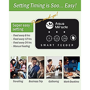 AquaMiracle Automatic Fish Feeder for Aquarium, Fish Feeder Automatic Dispenser with Timer Fish Food Timer Fish Food Vacation Feeder Auto Fish Feeder, for Granules Pallets Strips, Volume Adjustable