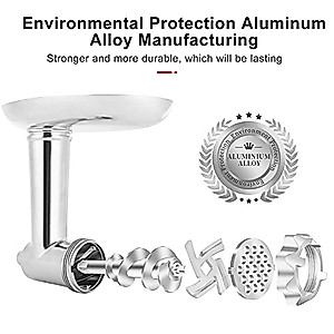 LOCULL Metal Food Grinder Attachment for KitchenAid Stand Mixers, Durable Food Grinder Attachment for KitchenAid, Accessories Includes Two Sausage Stuffer Tubes, 3 Grinding Blades, Cleaning Brush