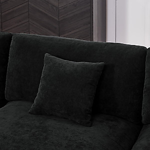 Yoglad Modern Oversized Modular Sectional Sofa Set with Down Feathers, L-Shaped Chenille Upholstered Couch with Ottoman and 10 Pillows for Living Room or Apartment (Black)