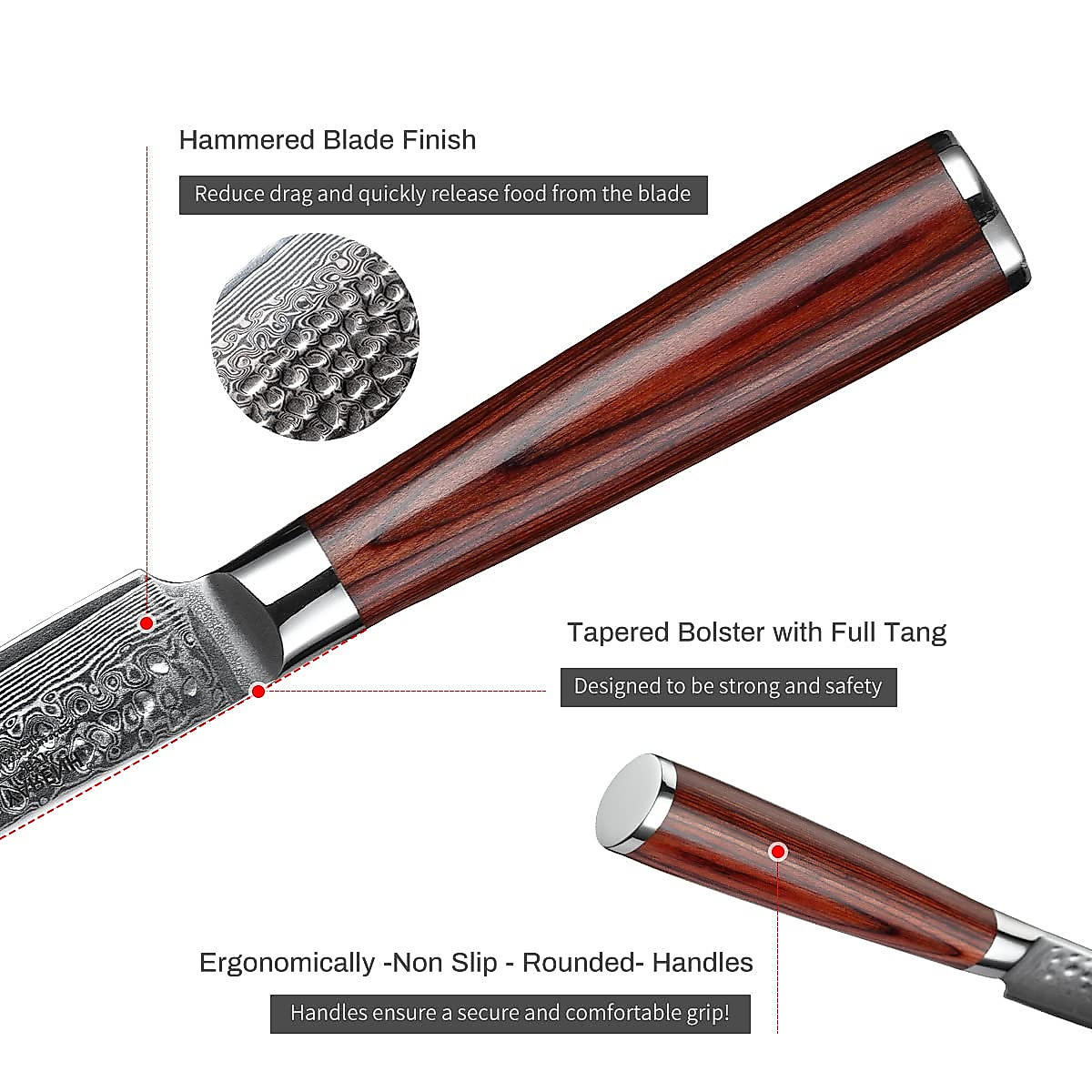 YARENH Kitchen Knife,Fruit Knife 5 inch,Damascus Steel Blade,High Carbon,67 Layers,Full Tang,Kitchen Utility Knife for Professional Chef,Pakka Wood Handle,Gift Box Packaging, HYZ-Series