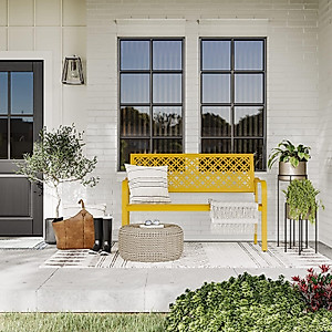 Grand patio Outdoor Bench, Garden Benches with Anti-Rust Metal Powder Coated Frame, Patio Bench for Front Porch Park Outside Furniture Decor, Sunflower Yellow
