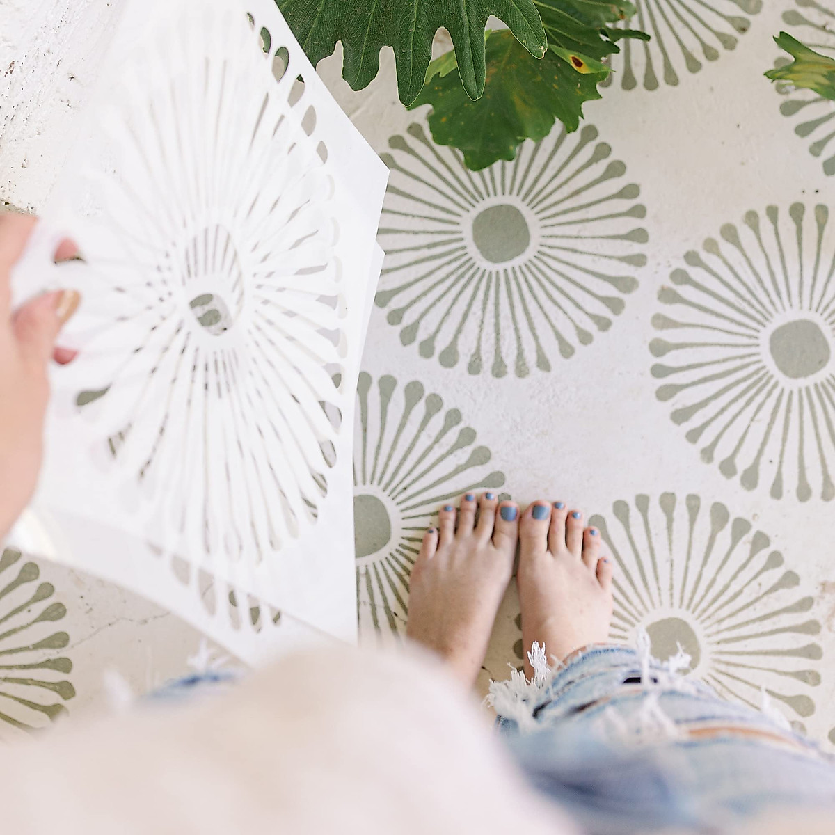 Reusable Tile Stencil 12x12 (2 Pack) | Large Floor Stencils for Painting Floors 12x12 | Wall Stencils for Painting | Concrete Stencils for Patio | Boho Stencil | Paint Stencils for Walls and Floors