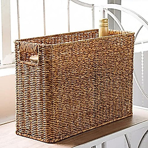 PATKAW Toilet Paper Baskets Farmhouse Wicker File Basket Magazine Holder Woven Storage Basket Rectangular Magazine Rack Desk Shelf for Home Office Living Room 38X15X26cm Magazine Storage Basket