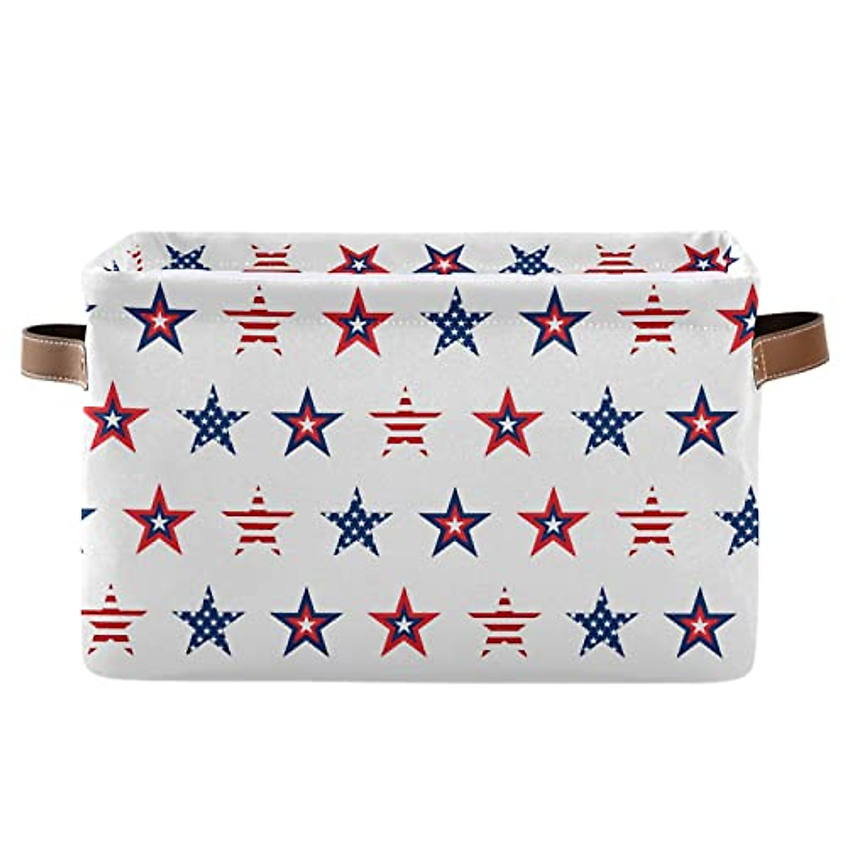 American Stars Storage Basket, 4 of July Large Storage Bin Fabric Collapsible Organizer Bag with Handles 15x11x9.5 inch