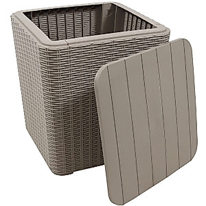 Sunnydaze 11.5-Gallon Deck Storage Box with Flat Top and Faux Rattan Design