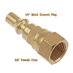 Timsec 1/4'' Male Propane Quick Connect Fittings, 3/8" Female Flare to 1/4" Gas Grill LP Quick Connect with 33ft PTFE Gas Line Pipe Thread Tape for Low Pressure Gas Appliance, Heater, Fire Pit and RV