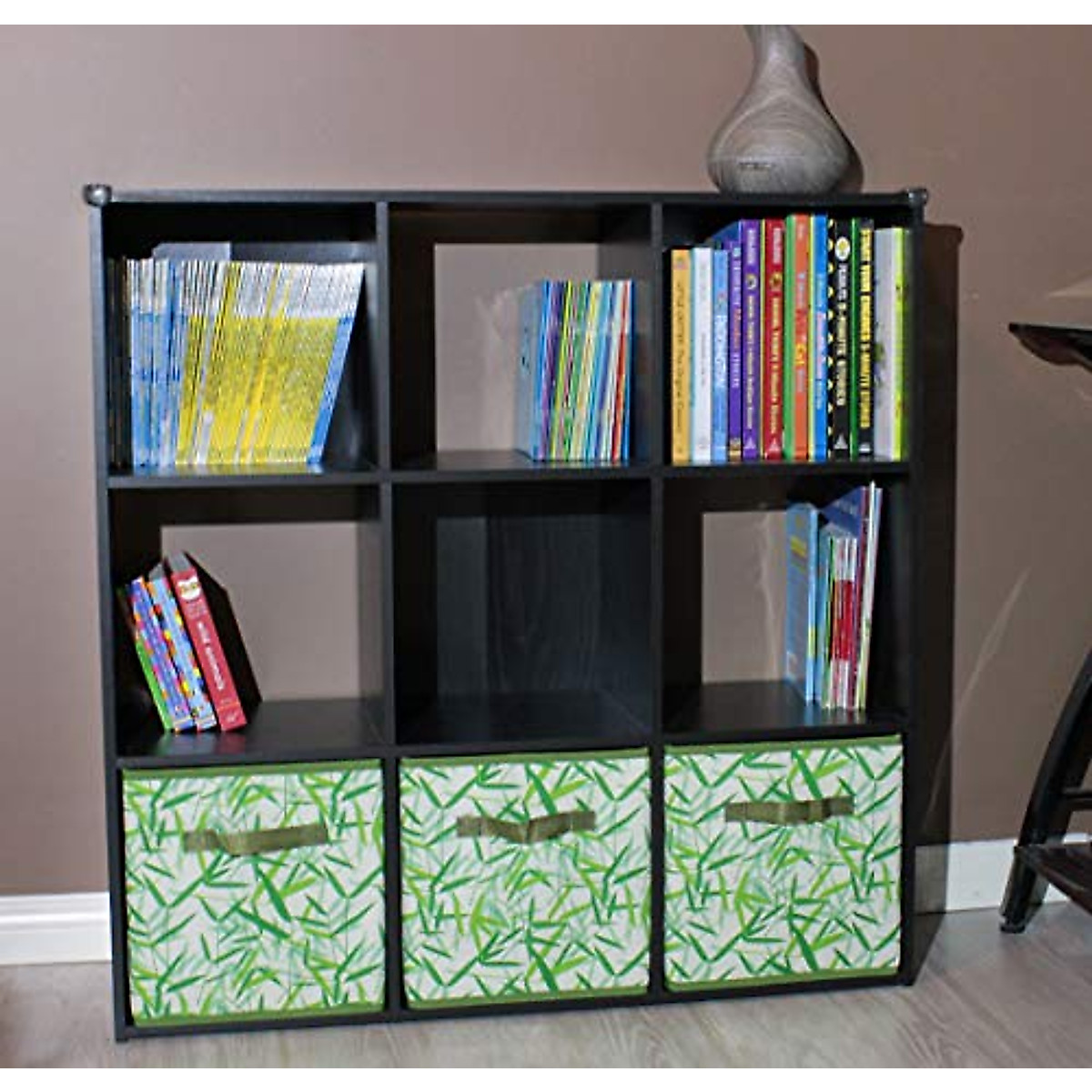 Seta Direct, Green Leaves Patterned Canvas Collapsible Storage Bins Cube Storage Shelf Organizer [3 Pack]