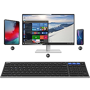 Arteck HB193 Universal Bluetooth Keyboard Multi-Device Stainless Steel Full Size Wireless Keyboard for Windows, iOS, Android, Computer Desktop Laptop Surface Tablet Smartphone Rechargeable Battery
